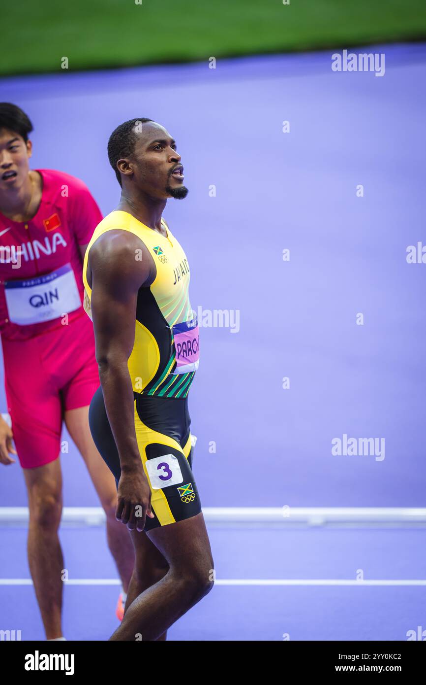 Hansle Parchment participating in the 110 meters hurdles at the Paris ...