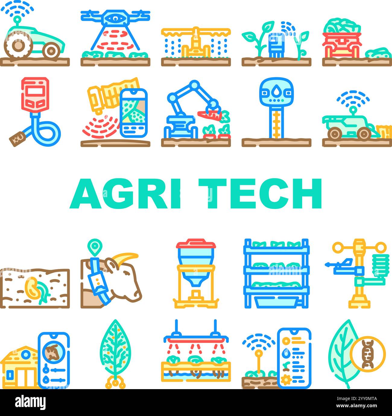 agri tech precision drones iot icons set vector Stock Vector Image ...
