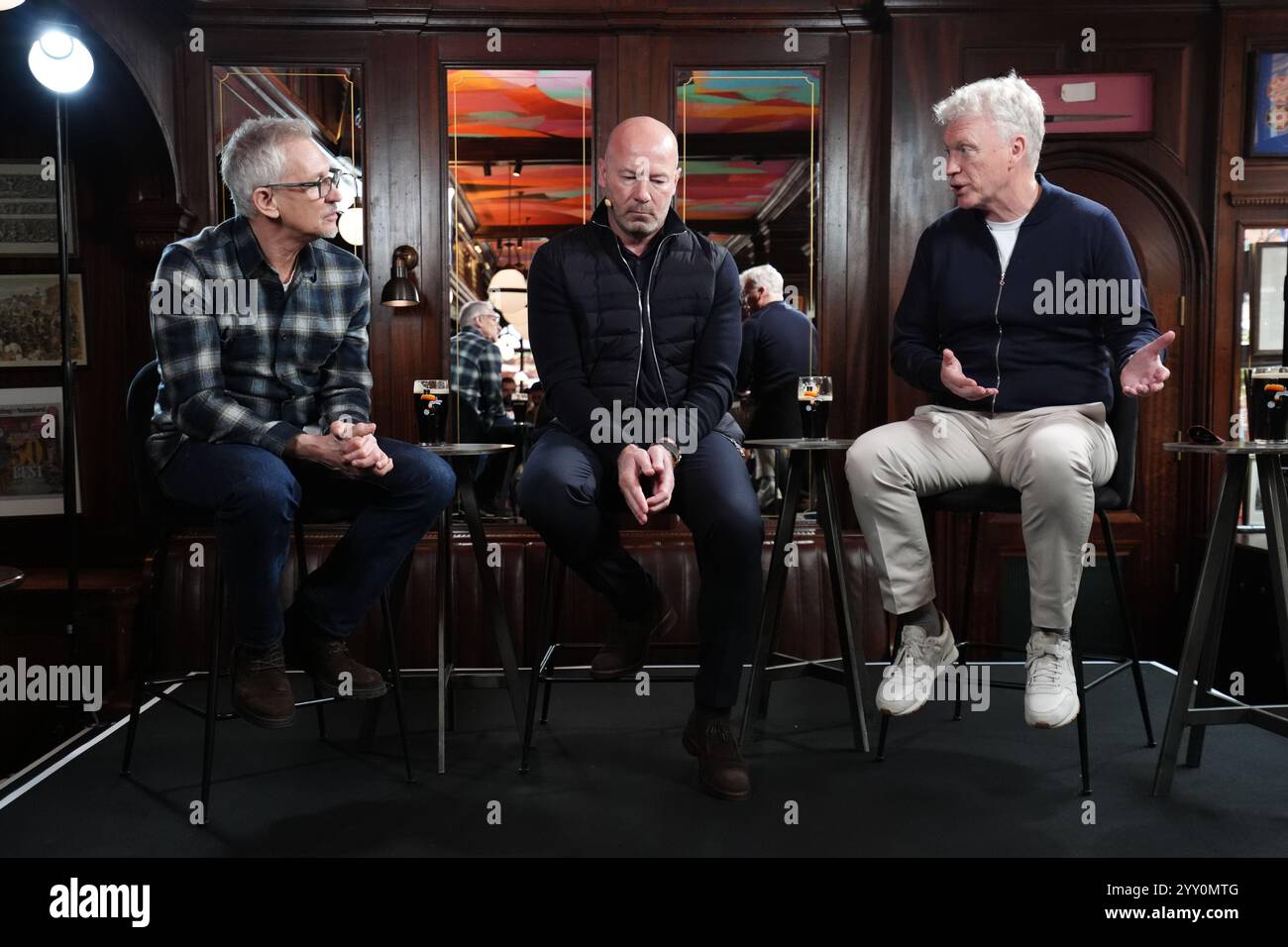 (left to right) Gary Lineker, Alan Shearer and David Moyes take part in ...