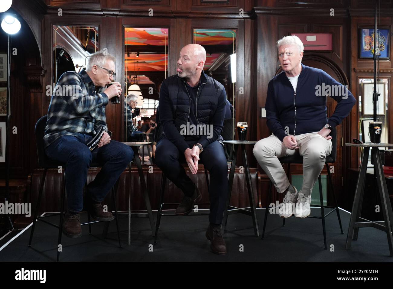 Gary lineker, alan shearer and david moyes take part in the rest is football live show, at the ...