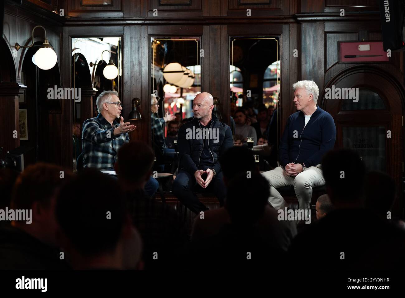 (left to right) Gary Lineker, Alan Shearer and David Moyes take part in ...