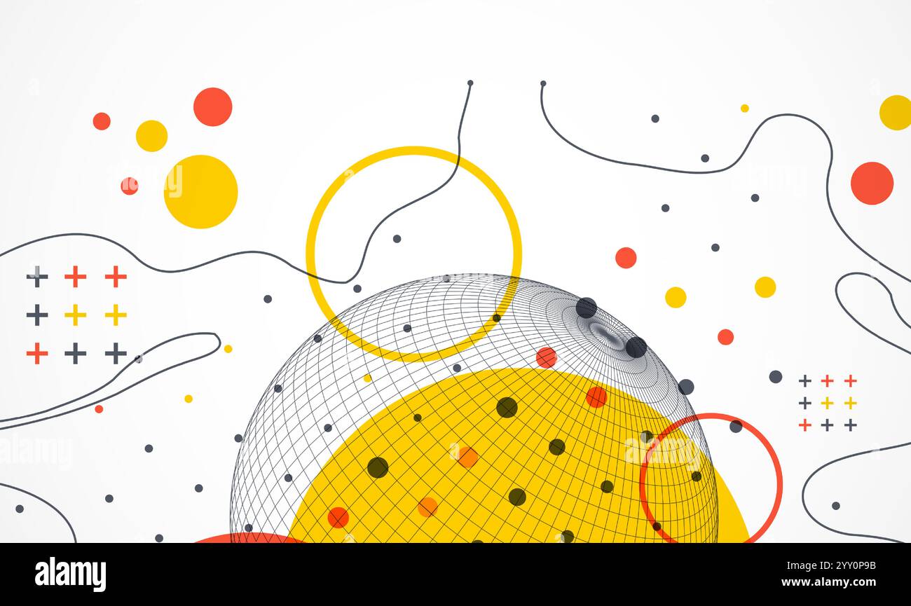 Abstract sphere background with plexus effect. 3D surface. Vector ...