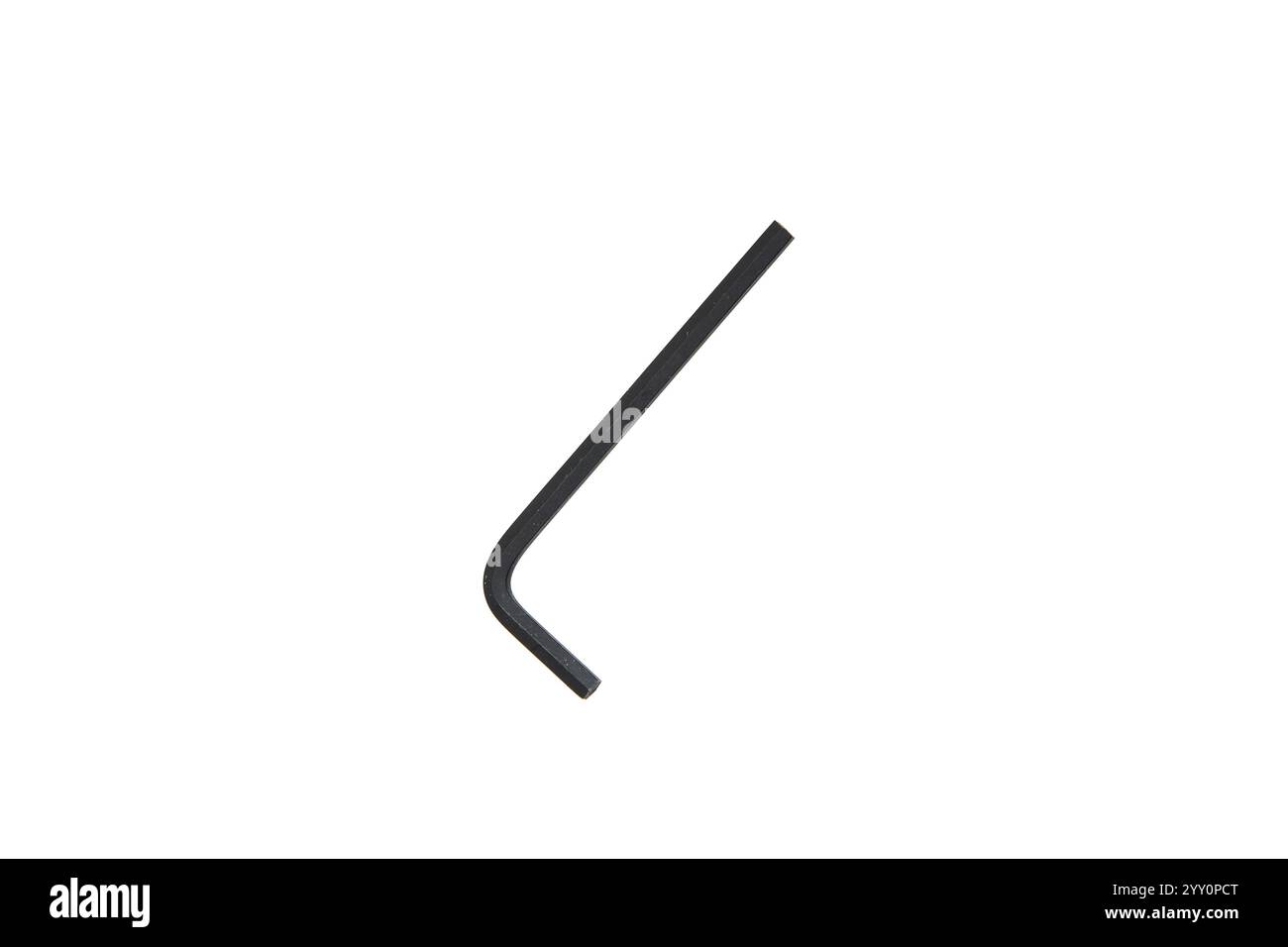 A black L-shaped hex key, isolated on a white background, commonly used ...