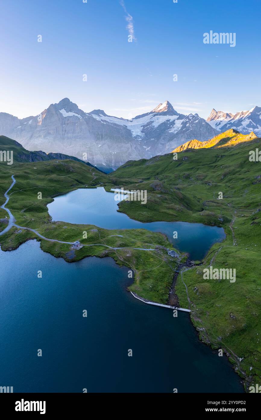 Aerial view of the Bachalpsee lake during a summer sunset. Grindelwald ...