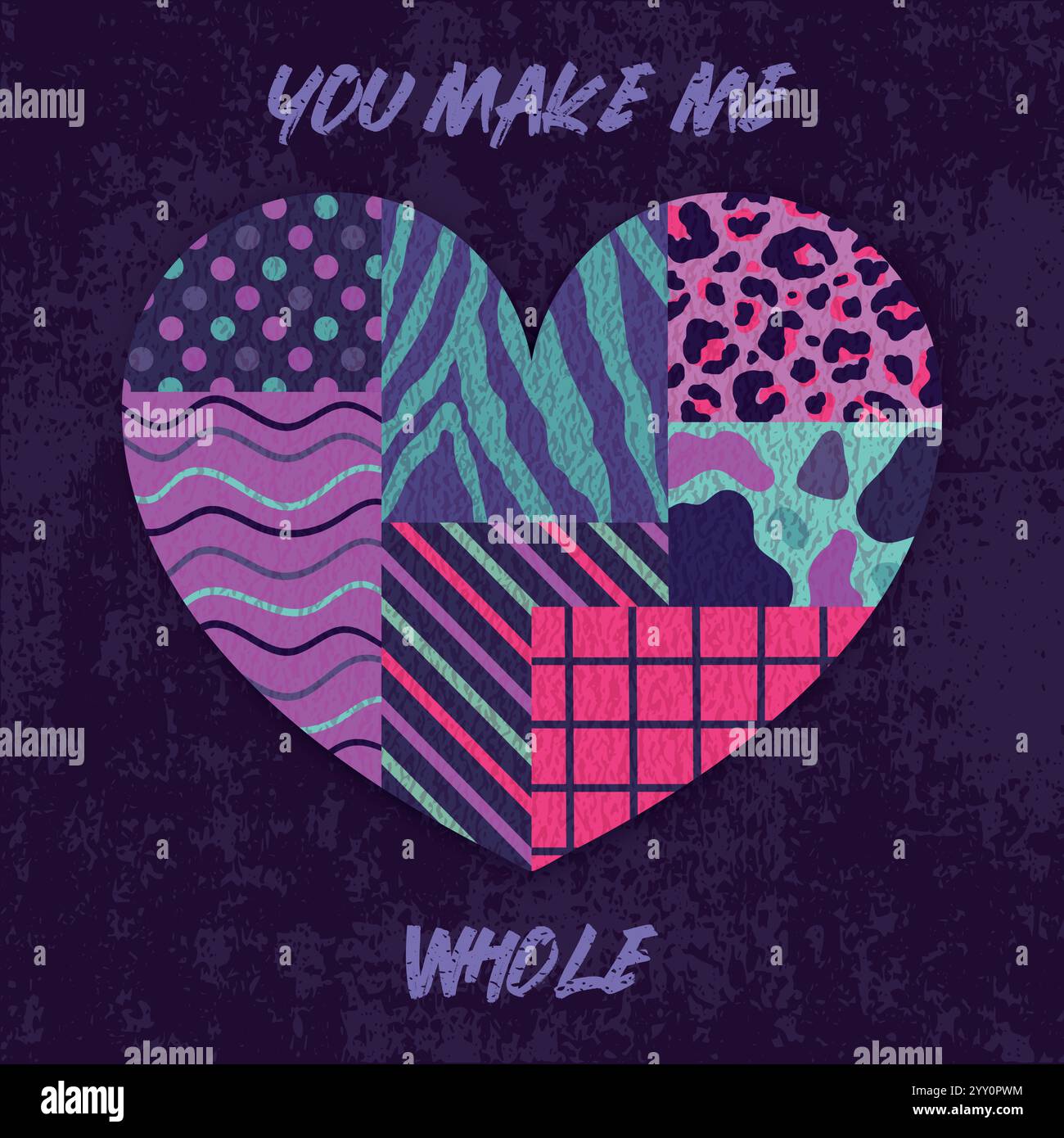 Heart made of different patterns in bright neon colors. Heart made of ...