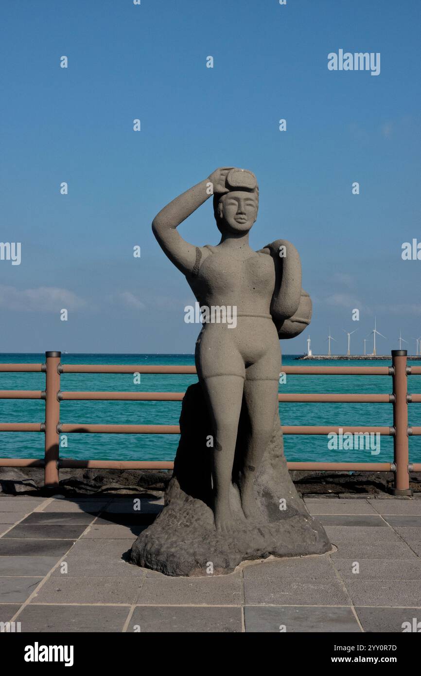 Haenyo woman diver statue along the Jeju Olle Trail, Jeju Island, South ...