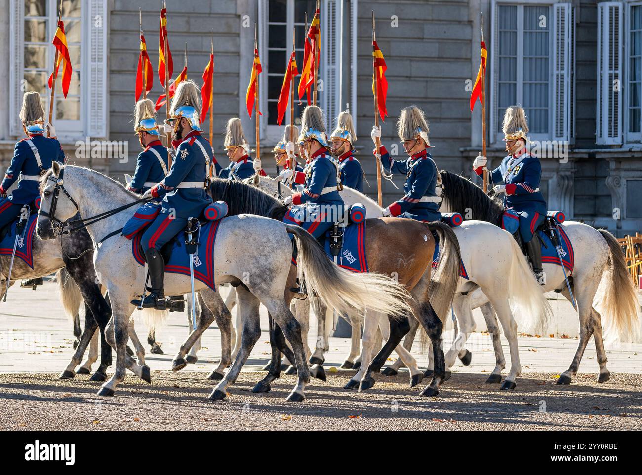 Changing of the Royal Guard ceremony at Royal Palace of Madrid (Palacio ...