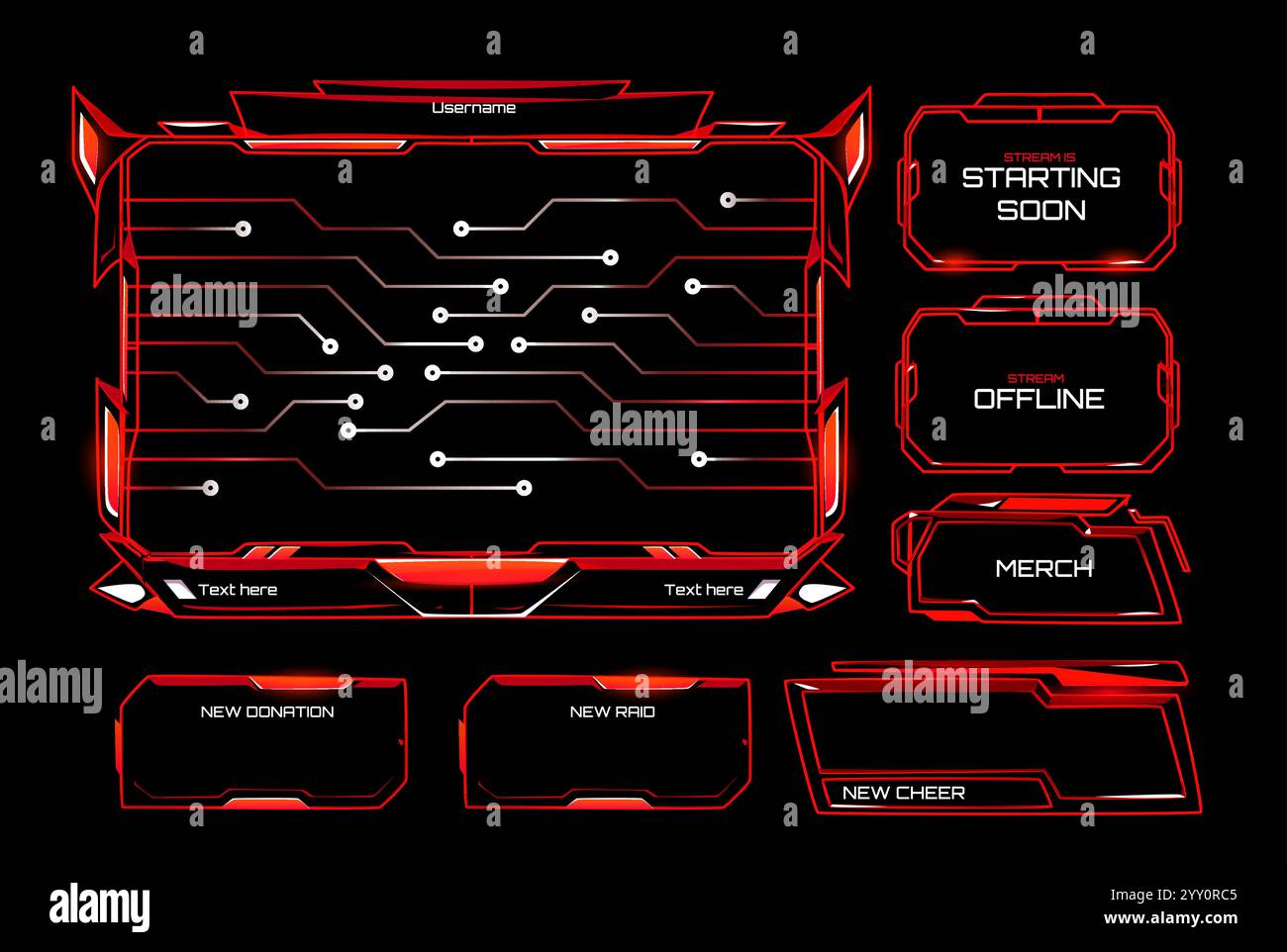 Shooter game and streaming overlay pack with futuristic neon glowing red cyberpunk frames design ...