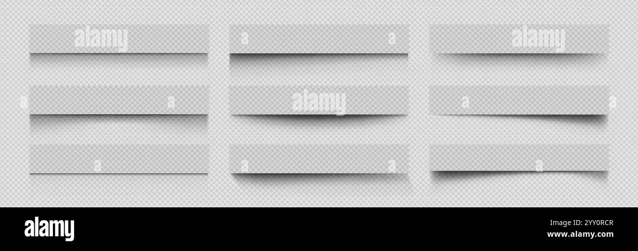 Rectangular soft shadows effect on transparent background. Black simple blur line design for ...