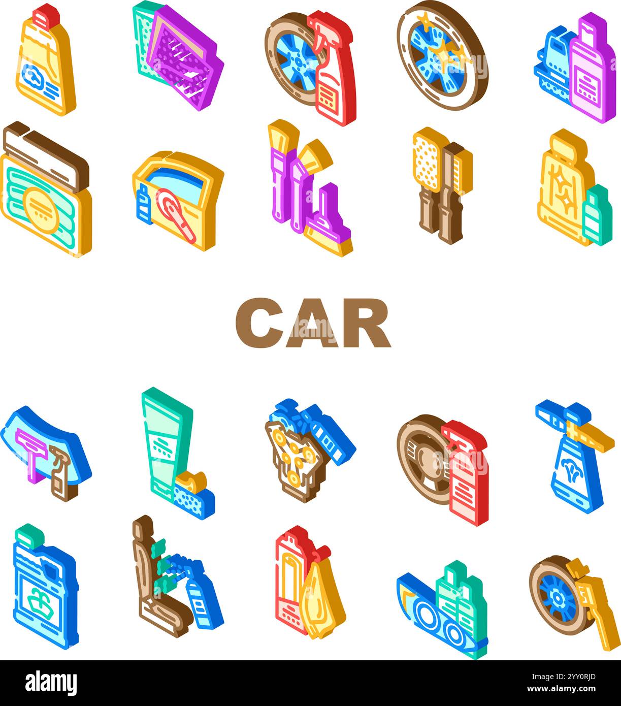 car care polish detailing wash icons set vector Stock Vector Image ...