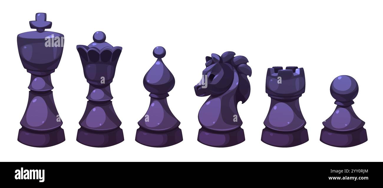 Black chess pieces set isolated on white background. Vector cartoon ...
