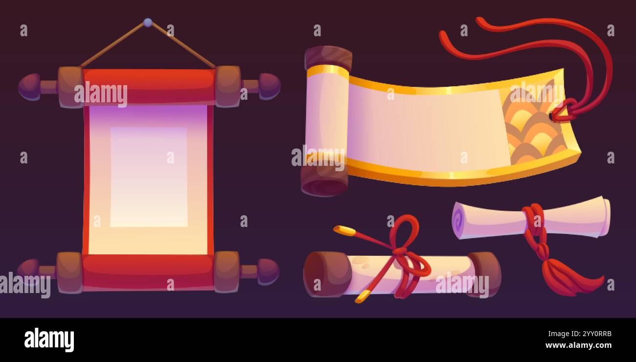 Red chinese paper scroll for royal banner vector. Japanese ancient ...