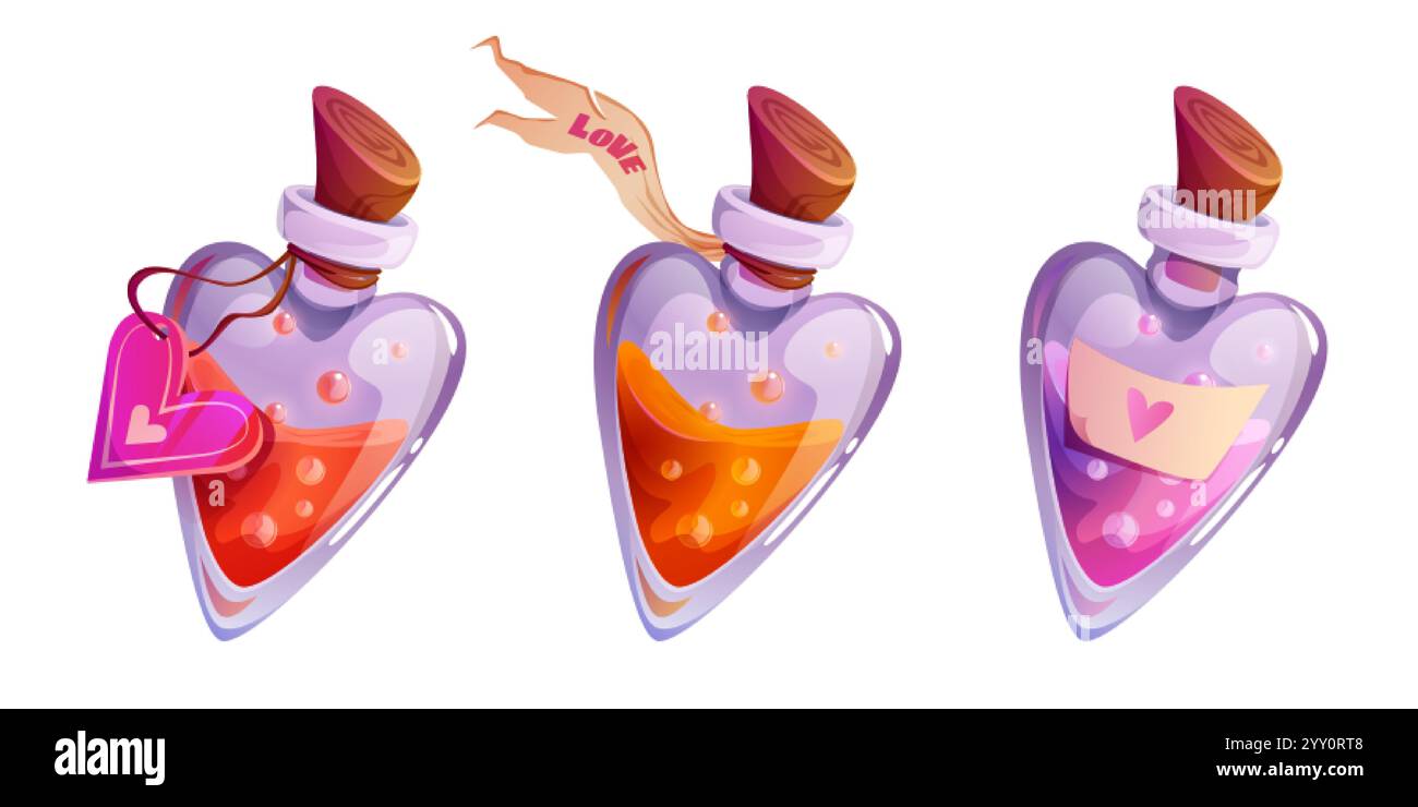 Magic love potion in glass bottle cartoon icon. Fantasy wizard drink ...