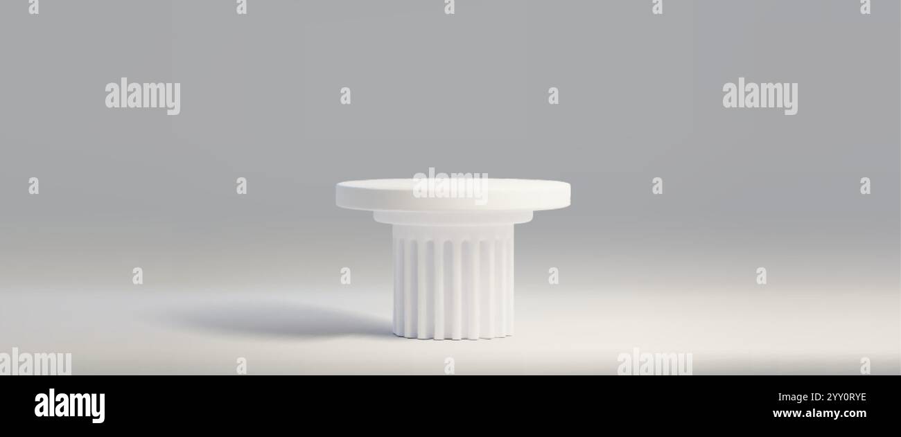 White marble classical column podium on neutral background. Minimalist ancient shape 3d display ...