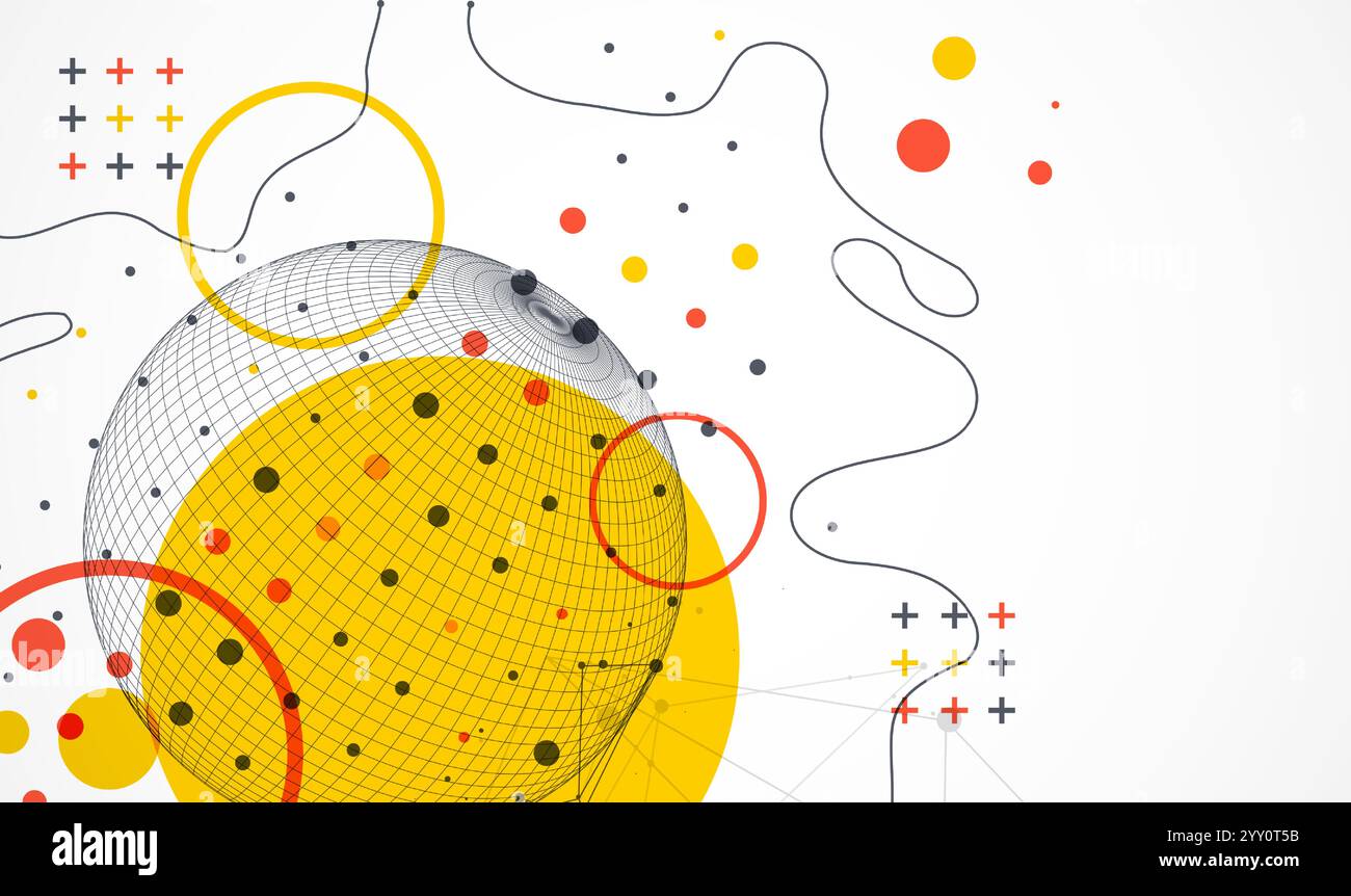 Abstract sphere background with plexus effect. 3D surface. Vector ...