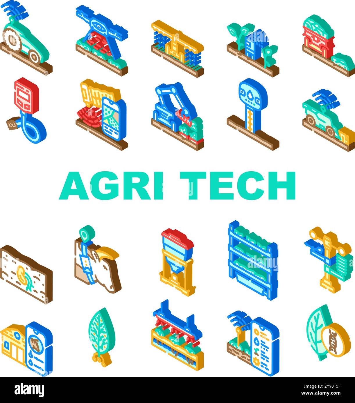 agri tech precision drones iot icons set vector Stock Vector Image ...