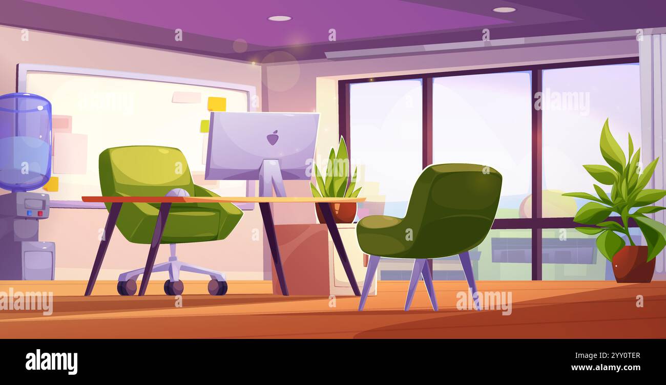 Modern office space with boss chairs, wooden workstation and computer ...