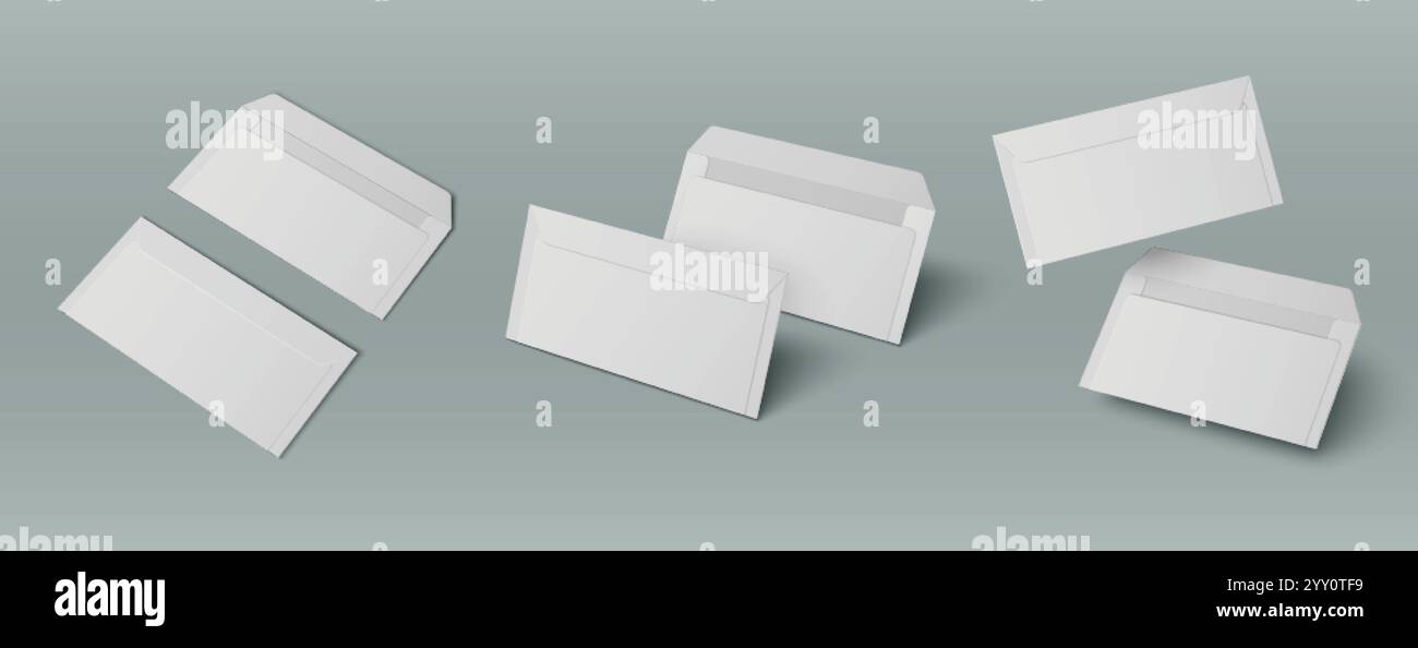 White open and closed blank letter envelop mockup. 3d realistic design ...