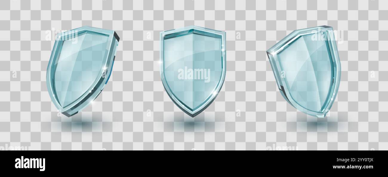Glass security shields shown from different angles. Transparent ...