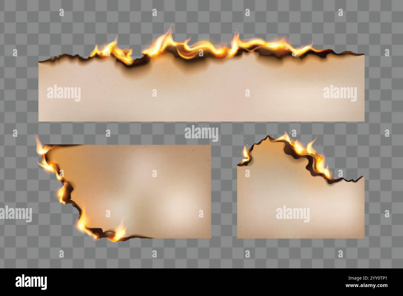 Burnt paper edge with flame effect. Fire texture on page isolated on ...