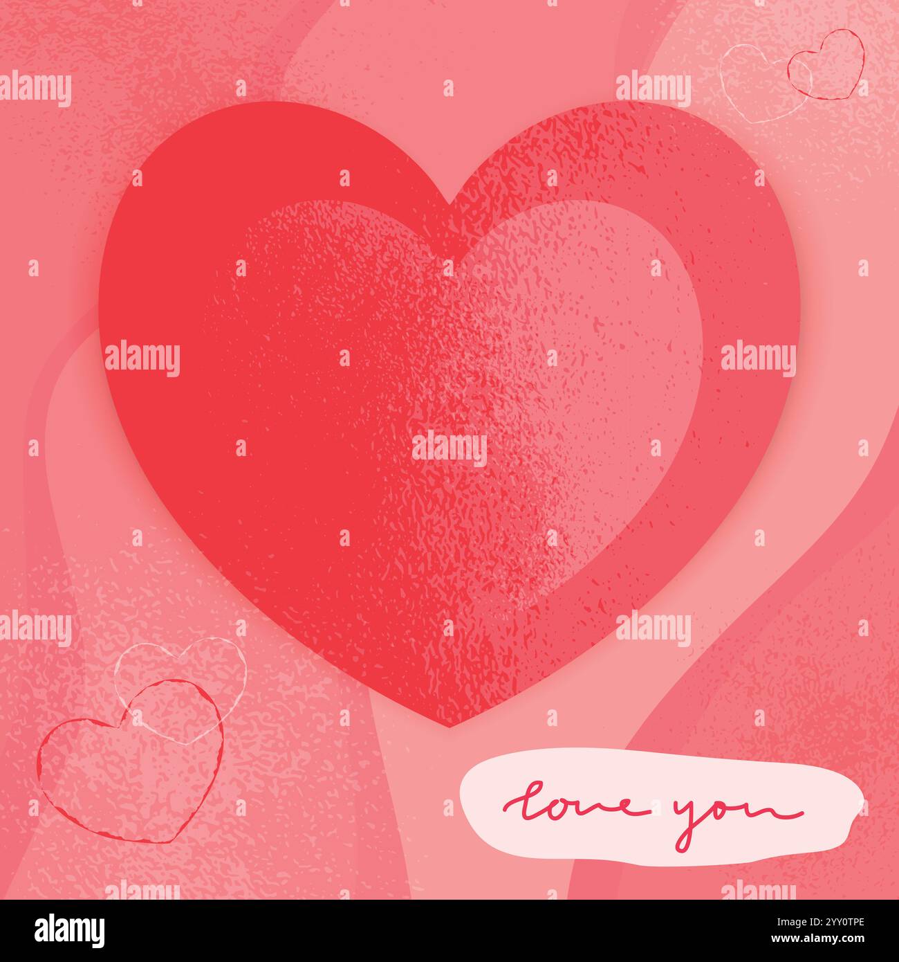 Bright Love card with textured heart shape and hand drawn phrase Love ...