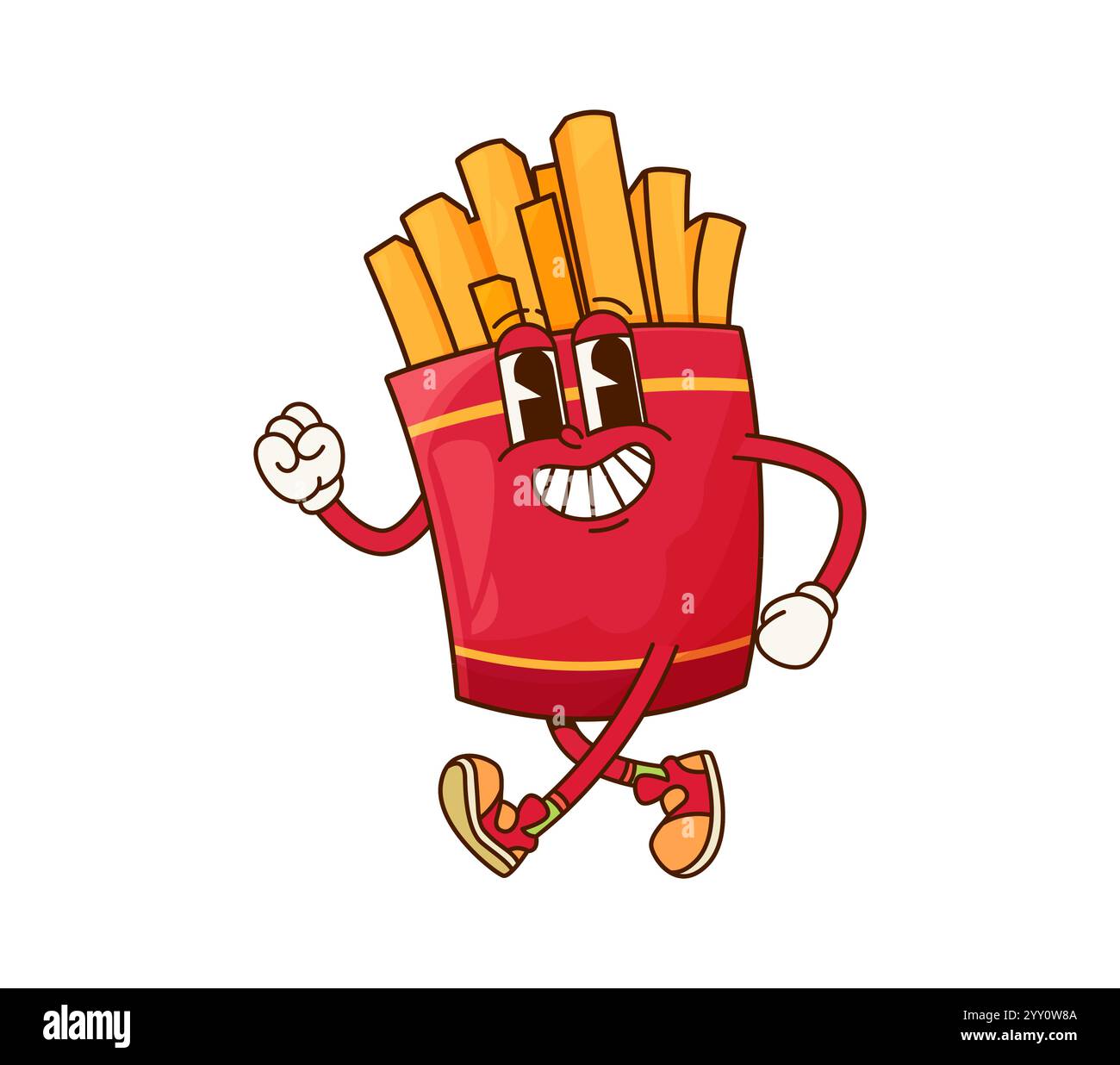 Cartoon fast food french fries groovy character. Takeaway restaurant ...