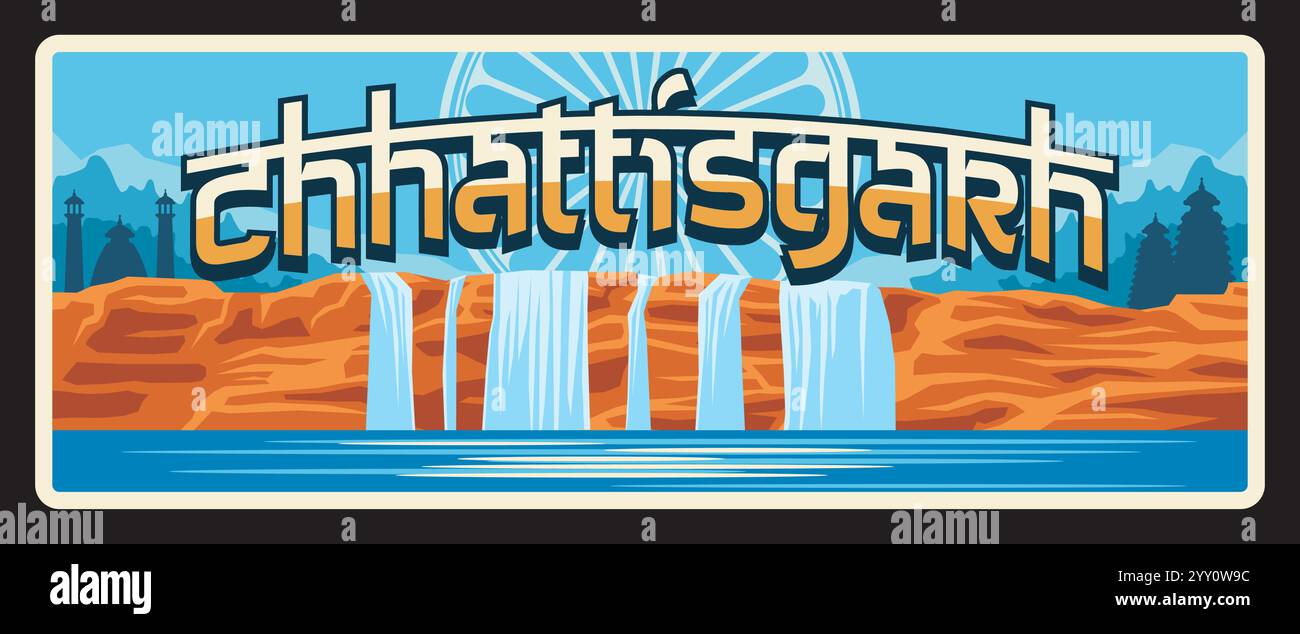 Chhattisgarh Indian state sign, retro travel plate, Dadra and Nagar ...