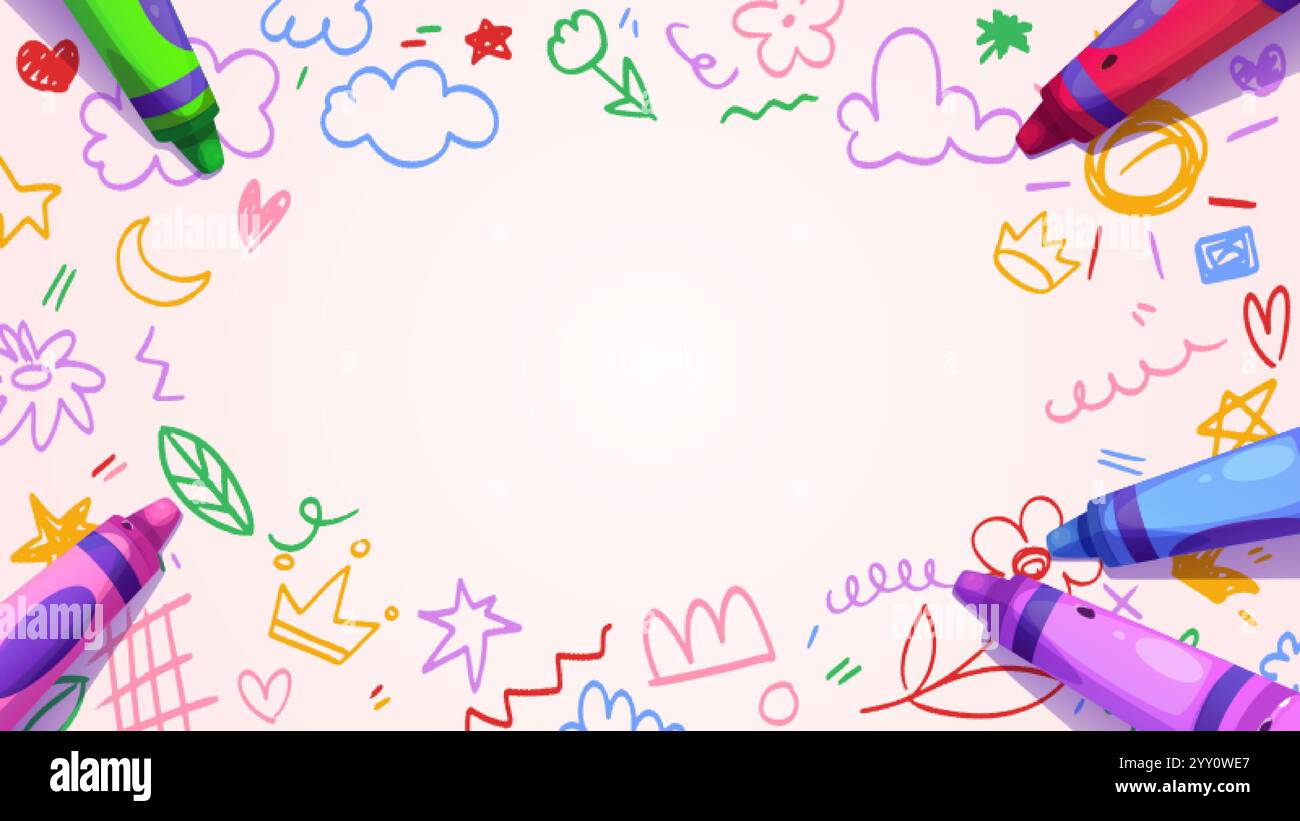 Playful kindergarten background with scattered doodles drawn by ...