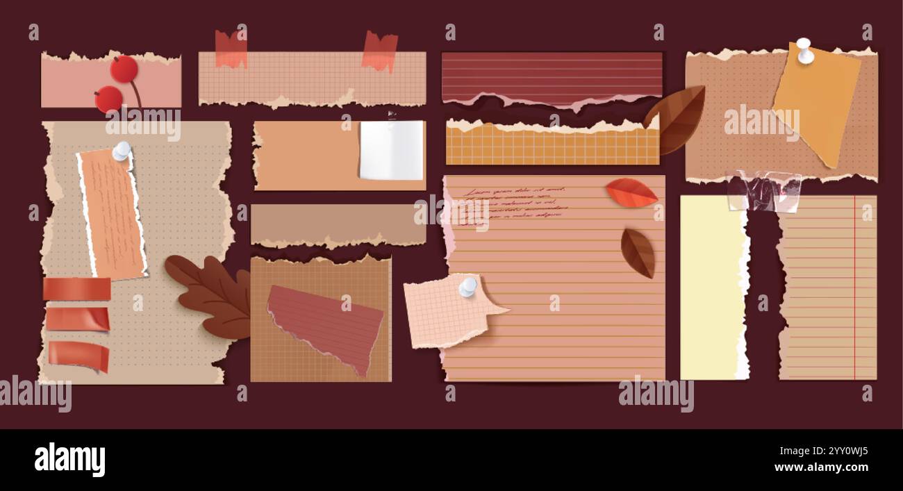 Autumn collage with torn paper in warm beige and terracotta colors ...