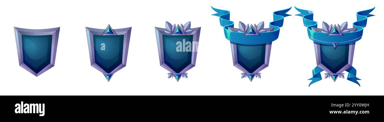 Decorative fantasy game rank ui design deep blue badges with gemstones ...
