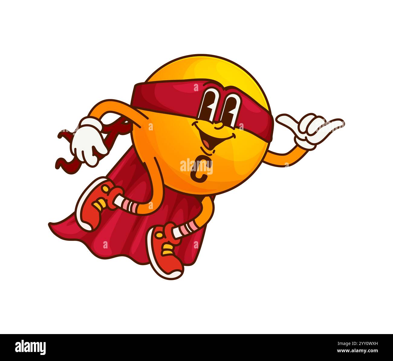 Cartoon groovy vitamin C superhero character. Vector ascorbic acid ...