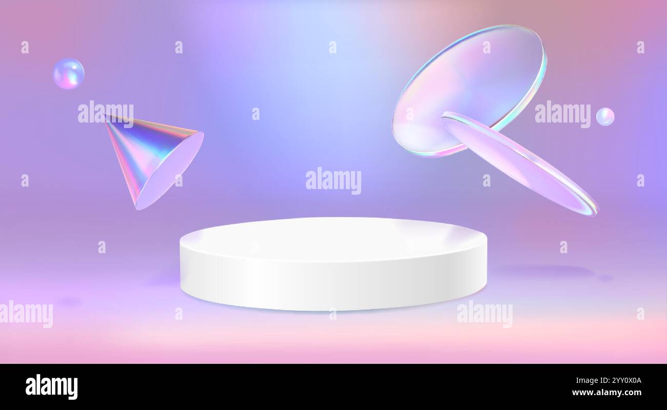 3d hologram podium with abstract pastel background. Pink and purple ...