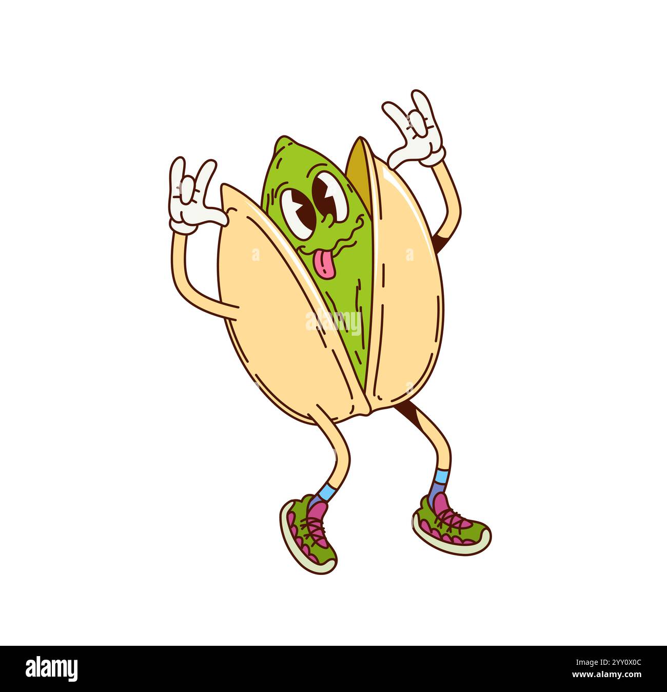 Groovy pistachio nut character features teasing expression, wearing ...