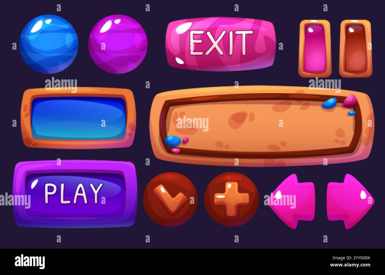 Computer game ui buttons set isolated on black background. Vector ...
