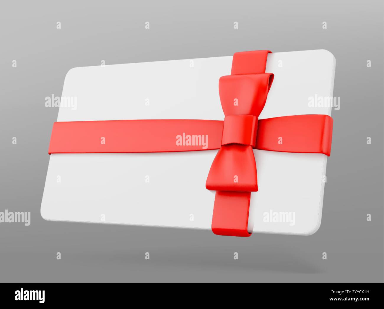 White plastic gift card with red ribbon and elegant bow. Realistic 3d ...
