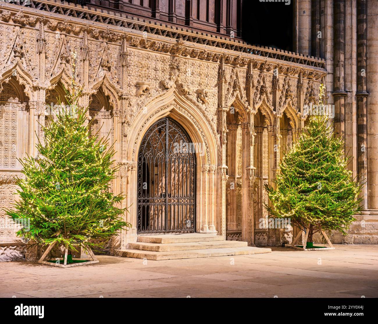 Pair of christmas trees outside the rood screen in the christian ...