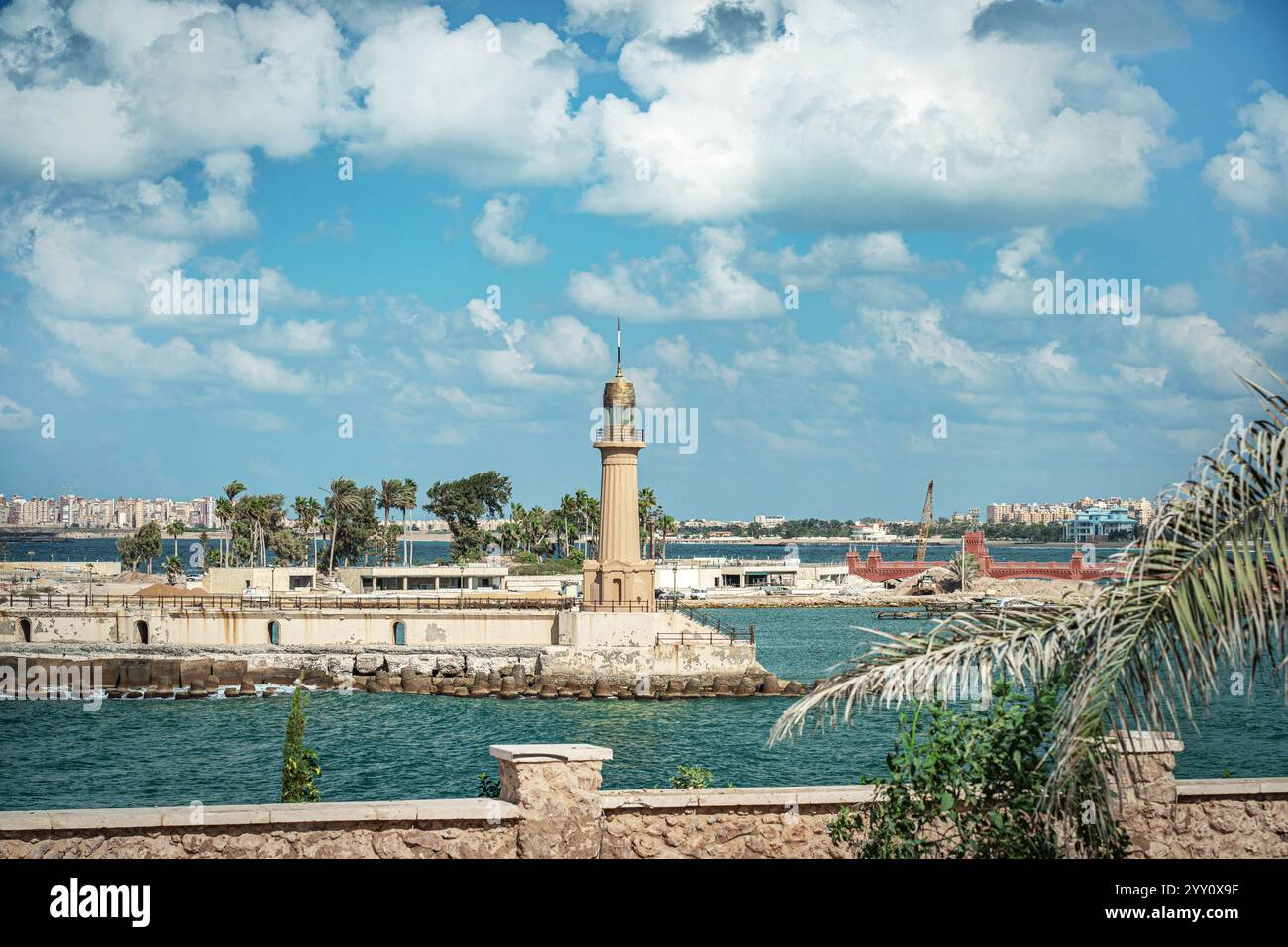 Montaza Lighthouse in Alexandria, Egypt. A historic lighthouse stands ...
