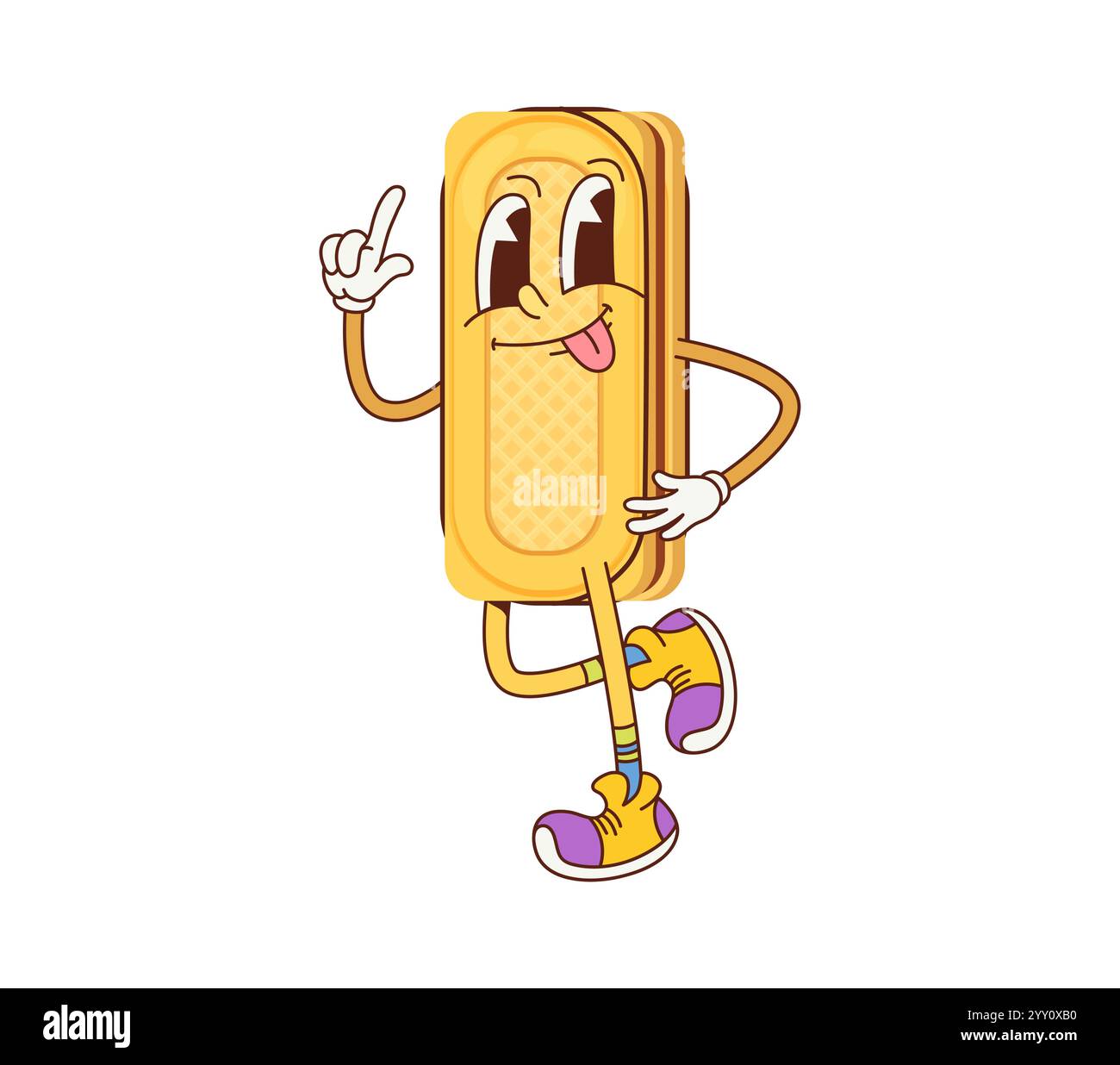 Funny cookie or waffle groovy character. Cartoon vector bakery ...