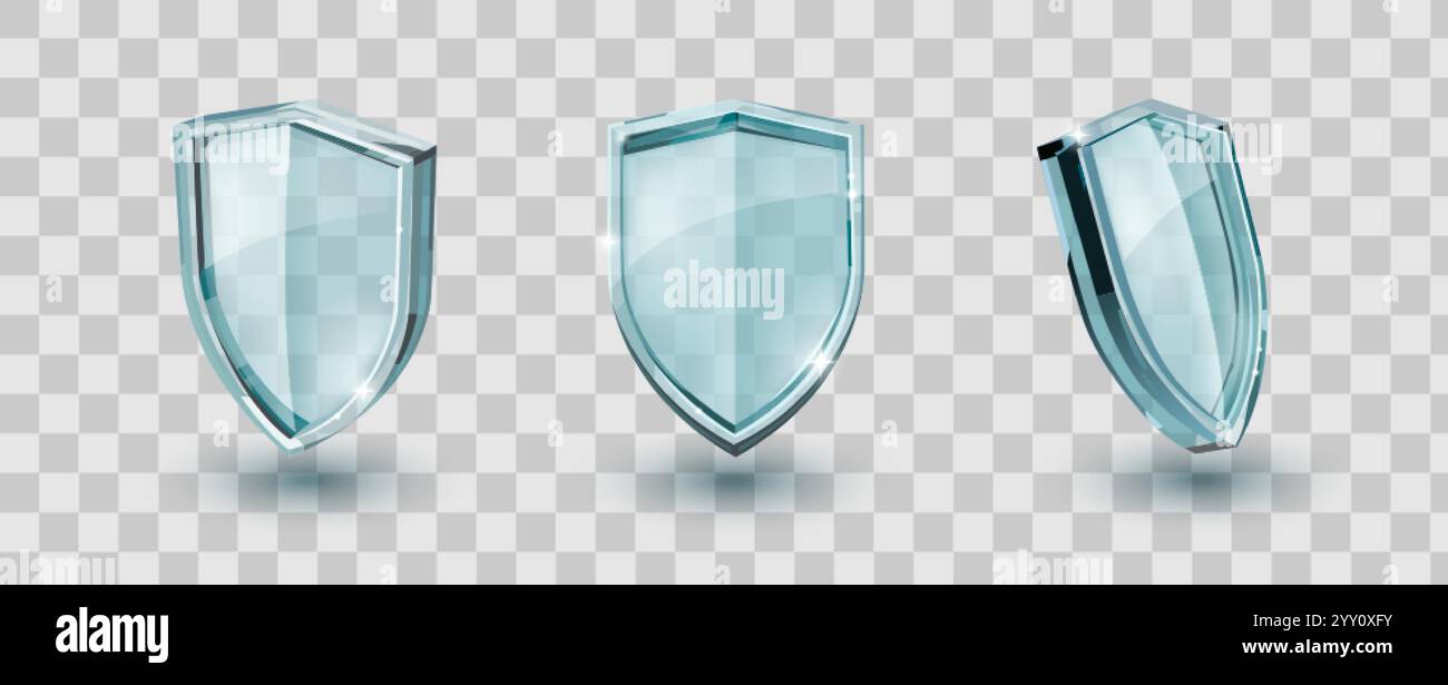 Glass security shields shown from different angles. Transparent ...