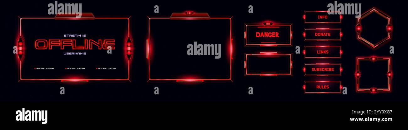 Red hud ui game frame. Cyber and futuristic screen with hologram. Scifi ...