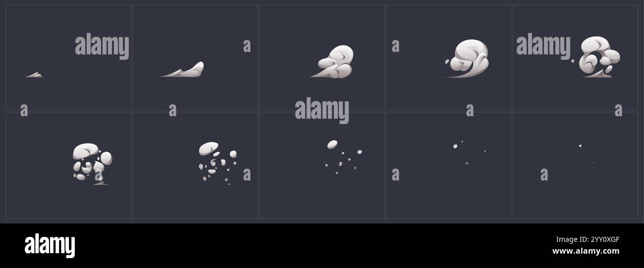 Animated sequence showing speed dust cloud movement and dissipation. Dynamic frames capture ...