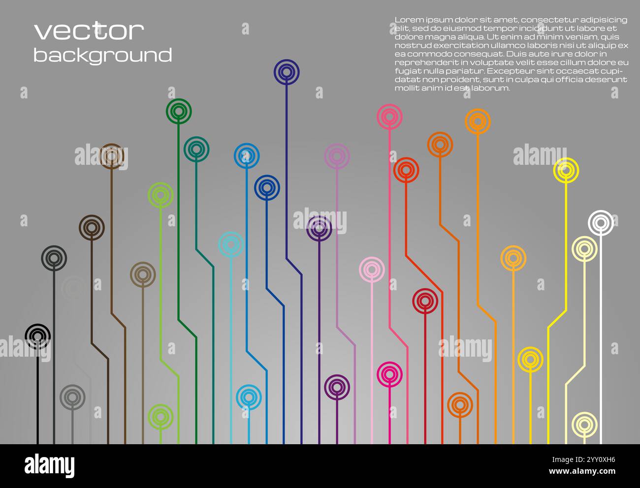 Abstract technological gray background with colorful elements. Circuit ...