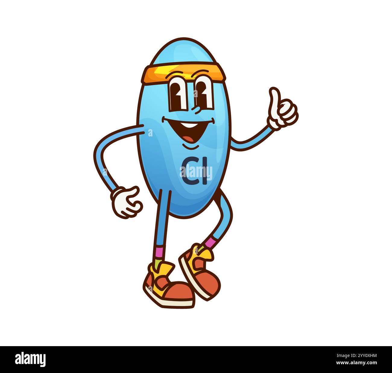 Cartoon groovy chlorine vitamin and micronutrient character. Isolated ...