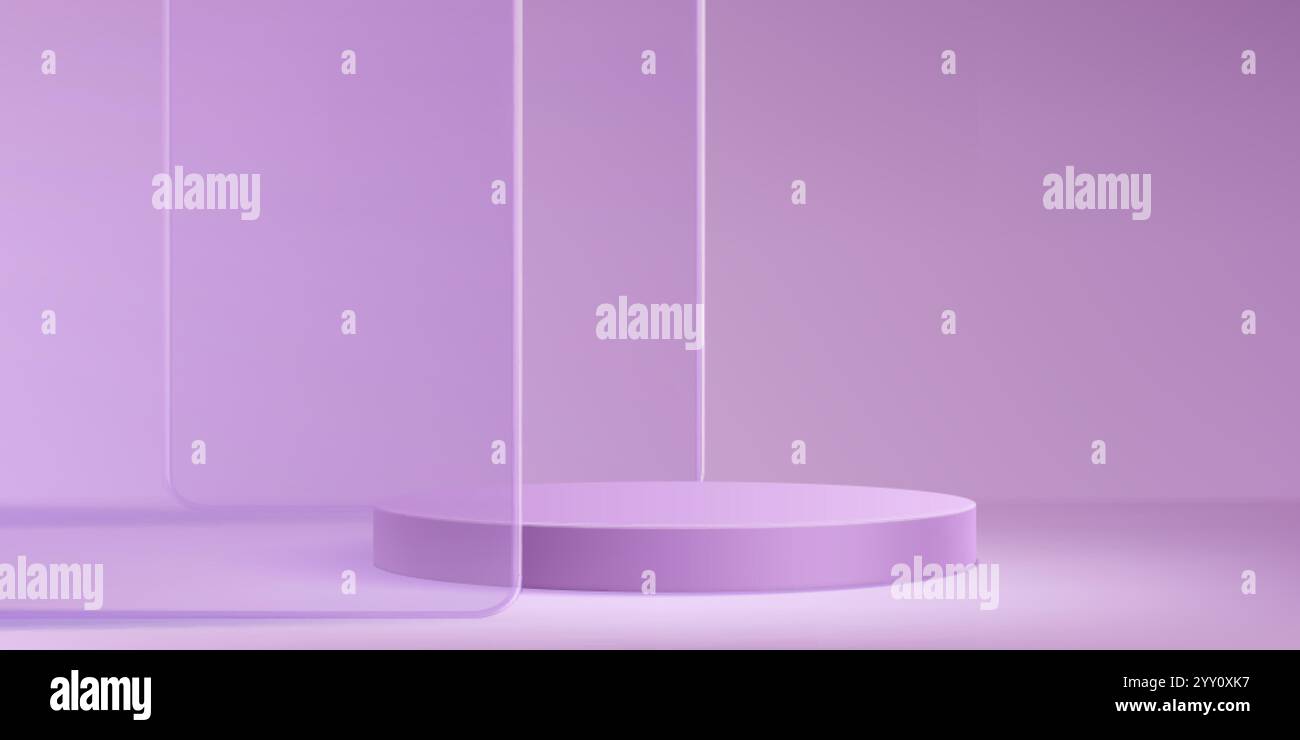 Pastel purple platform with transparent glass panels. Modern showcase ...
