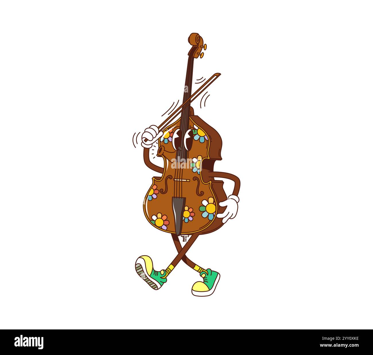 Cartoon contrabass, double bass groovy musical instrument character ...