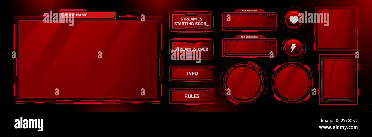 Game stream ui frames set isolated on black background. Vector ...