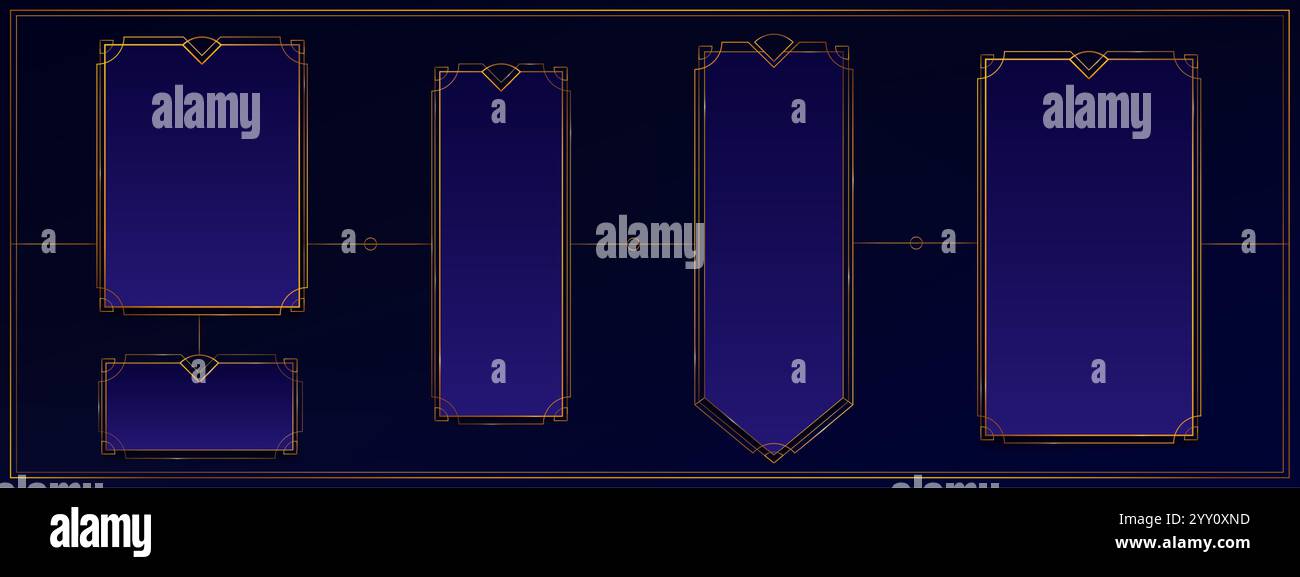 Deco frame for ui game. Medieval fantasy button for luxury interface. Magic islamic blue ...