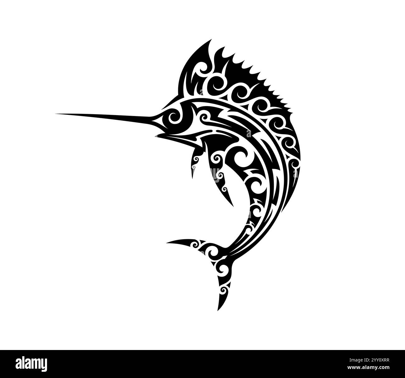 Maori tribal marlin swordfish animal tattoo. Hawaiian tribe sea animal ...