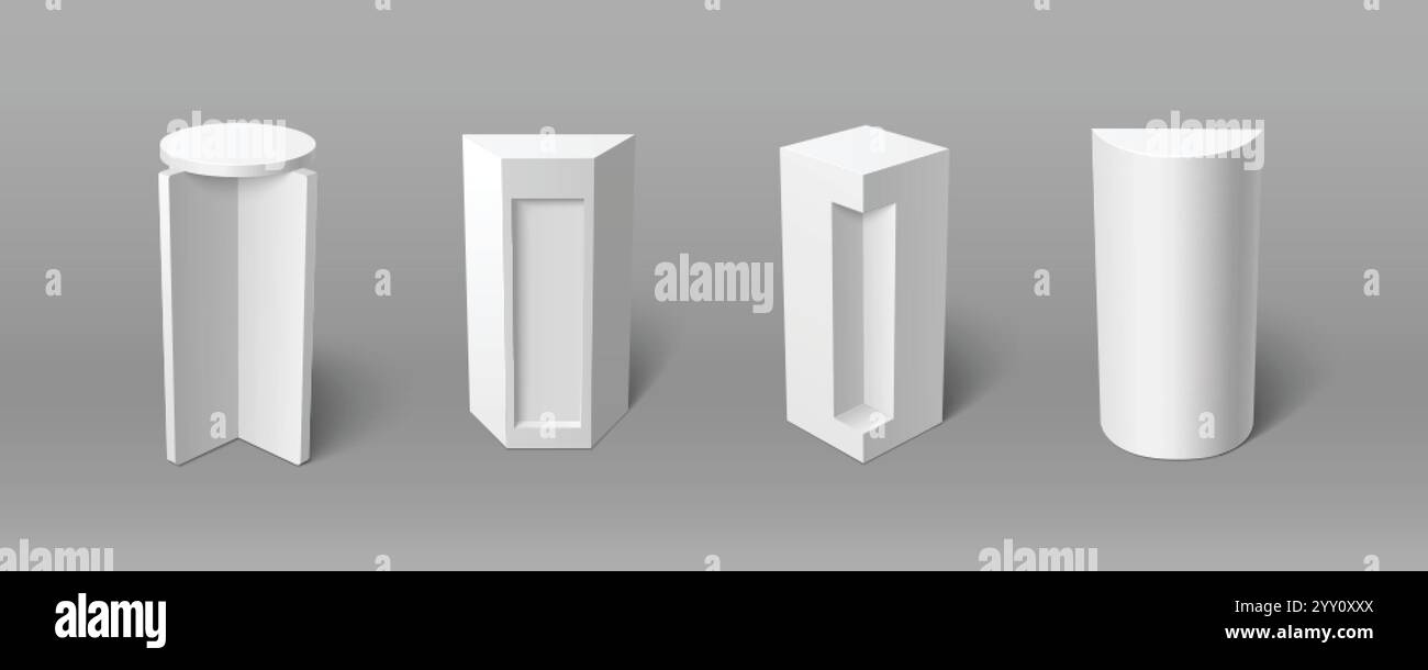 3d white pillar podium. Cube column base for product display. Empty ...