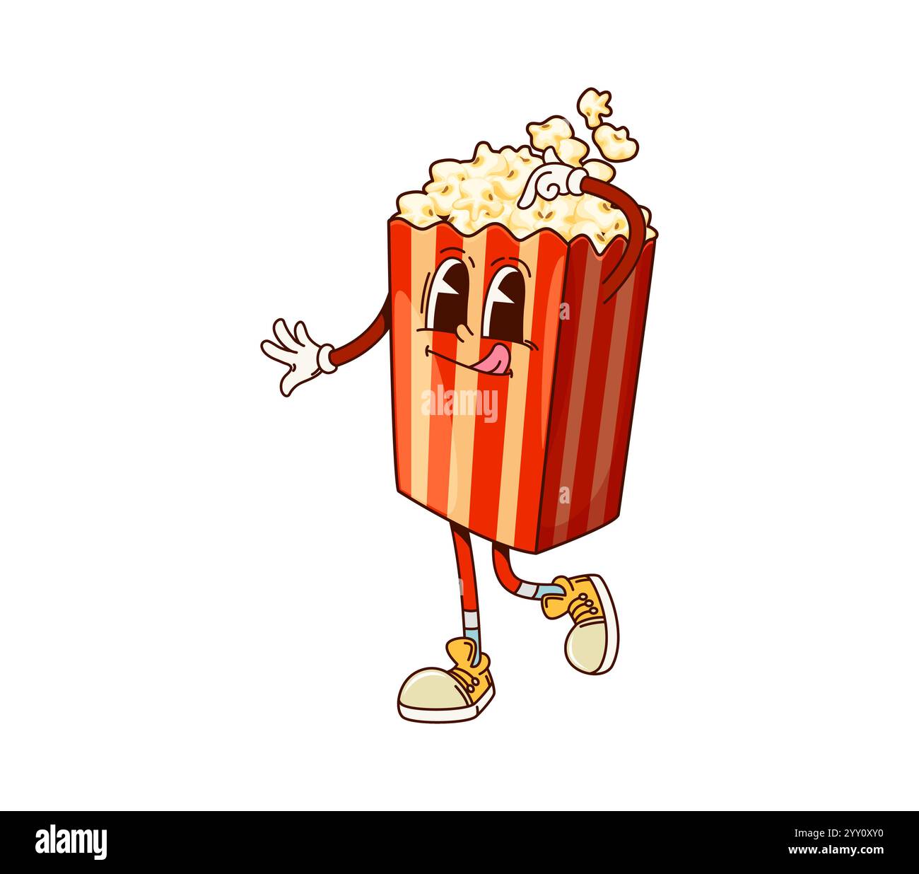 Fast food groovy popcorn bucket funny character. Cinema cafe snack ...